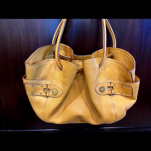 Cole Haan | Bags | Cole Hahn Yellow Leather Drawstring Bucket Bag ...